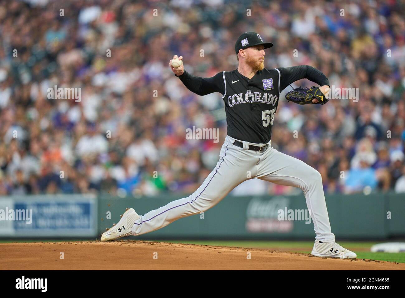 Denver CO, USA. 25th Sep, 2021. Colorado pitcher John Gray (55) throws ...