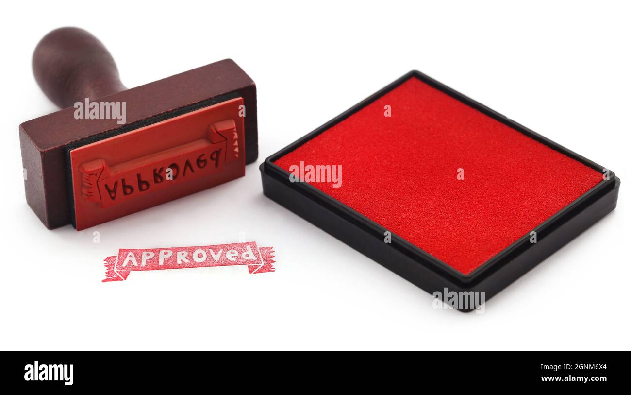 Approved text with rubber stamp over white background Stock Photo - Alamy