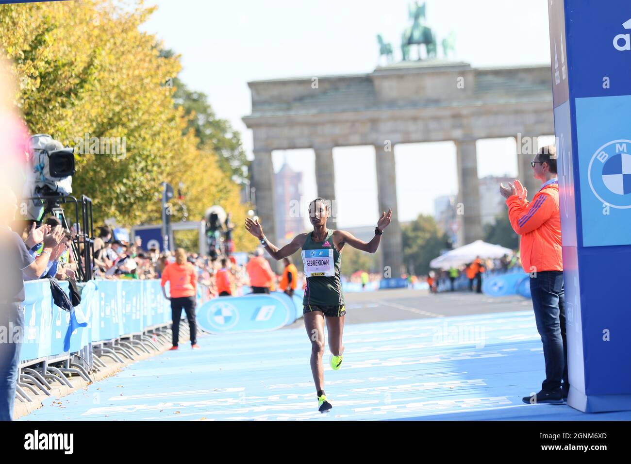 09/26/2021, Berlin, Germany. Hiwot Gebrekidan at the finish. Ethiopian ...