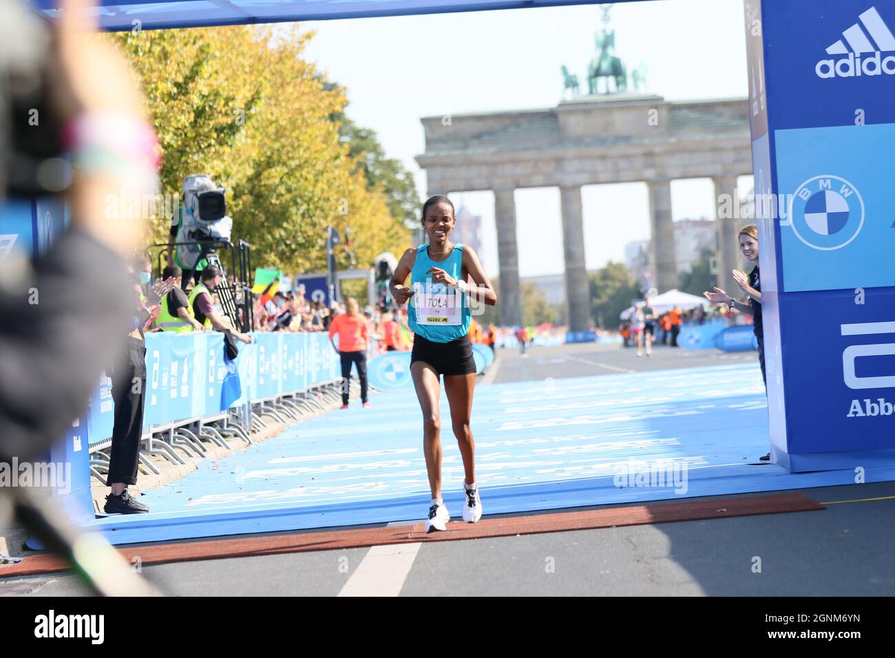 09/26/2021, Berlin, Germany. Helen Tola at the finish. Ethiopian ...