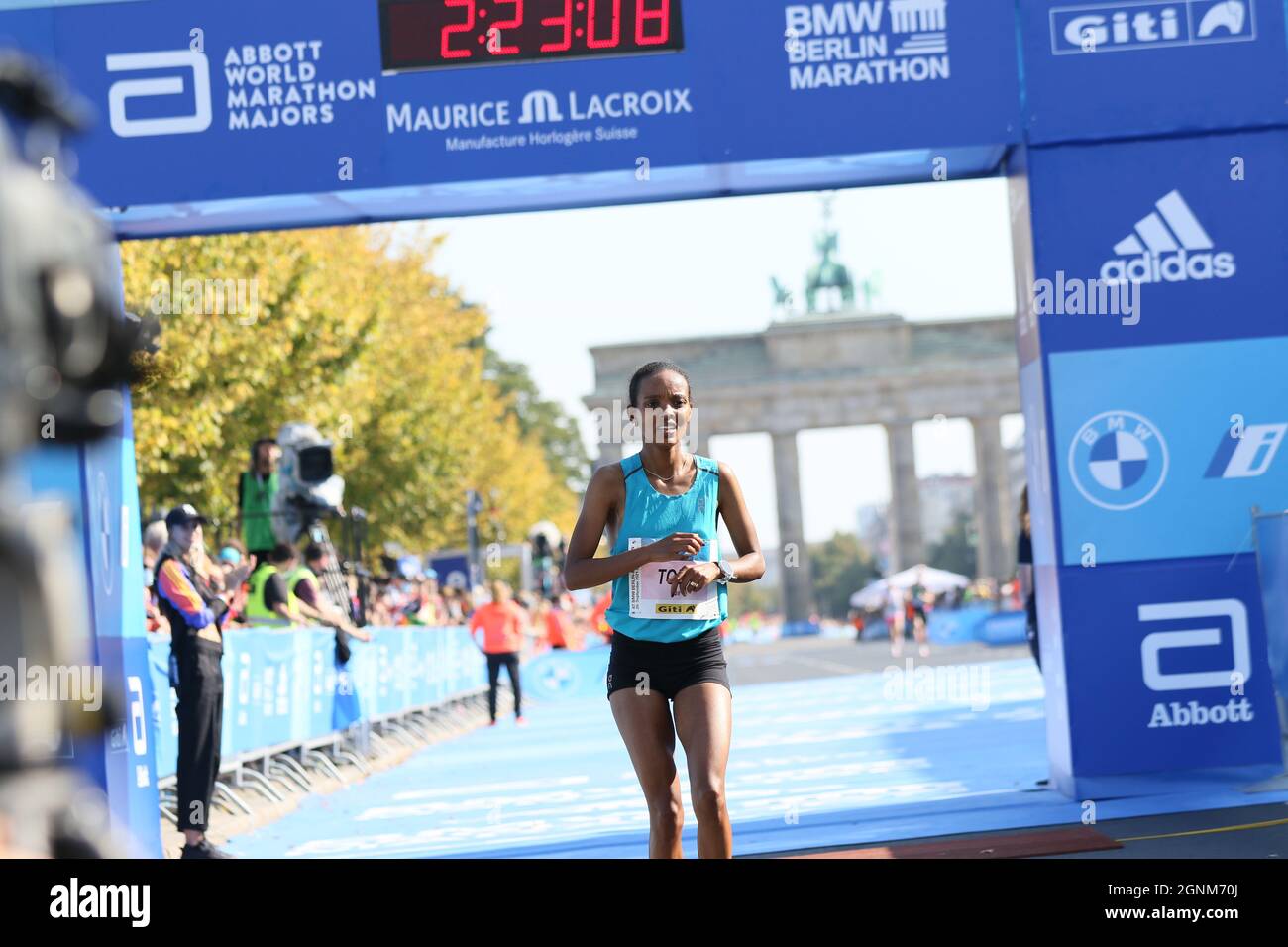 09/26/2021, Berlin, Germany. Helen Tola at the finish. Ethiopian ...