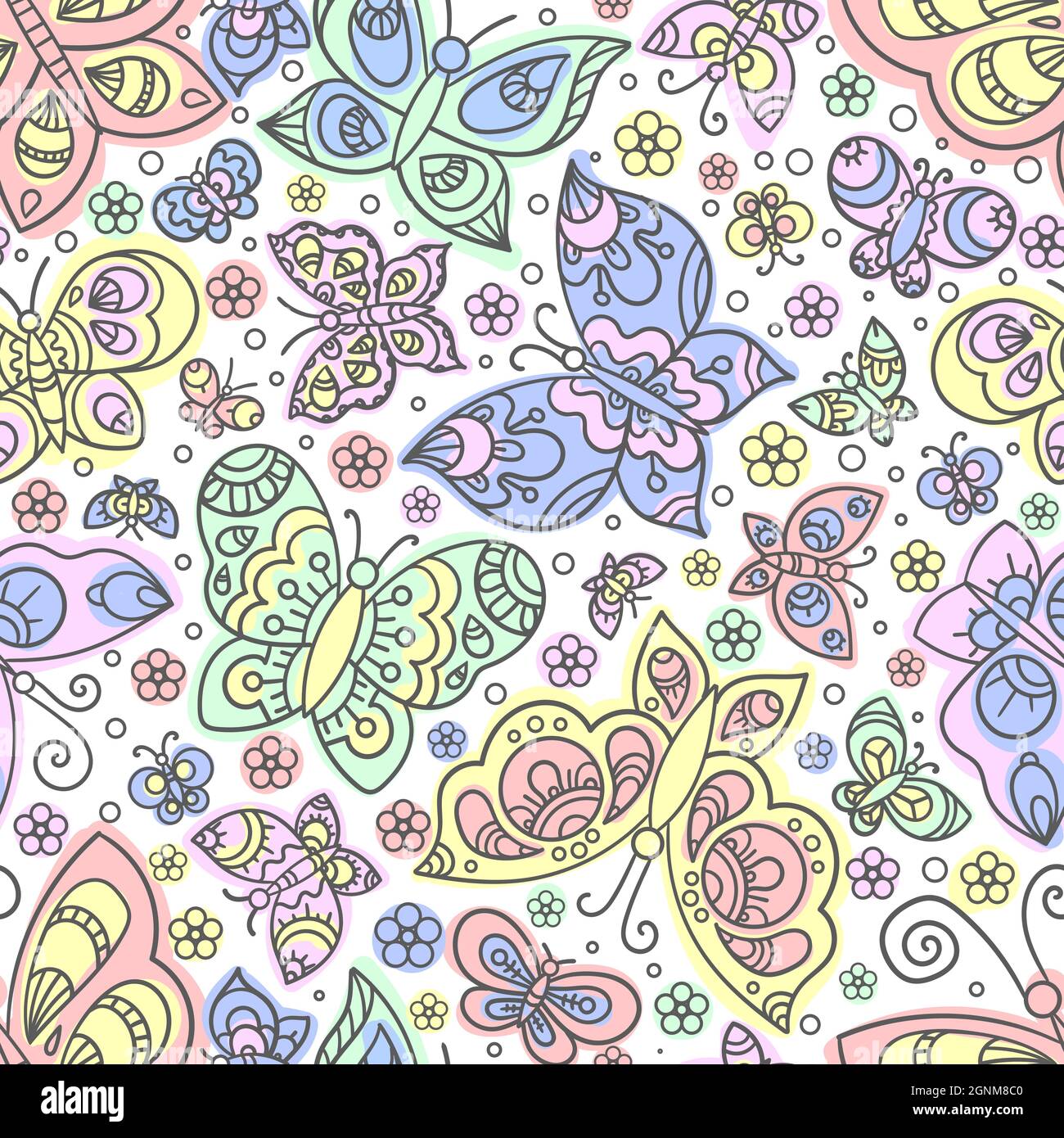 Seamless Background With Butterflies Doodle Style Summer Themevector Stock Vector Image And Art