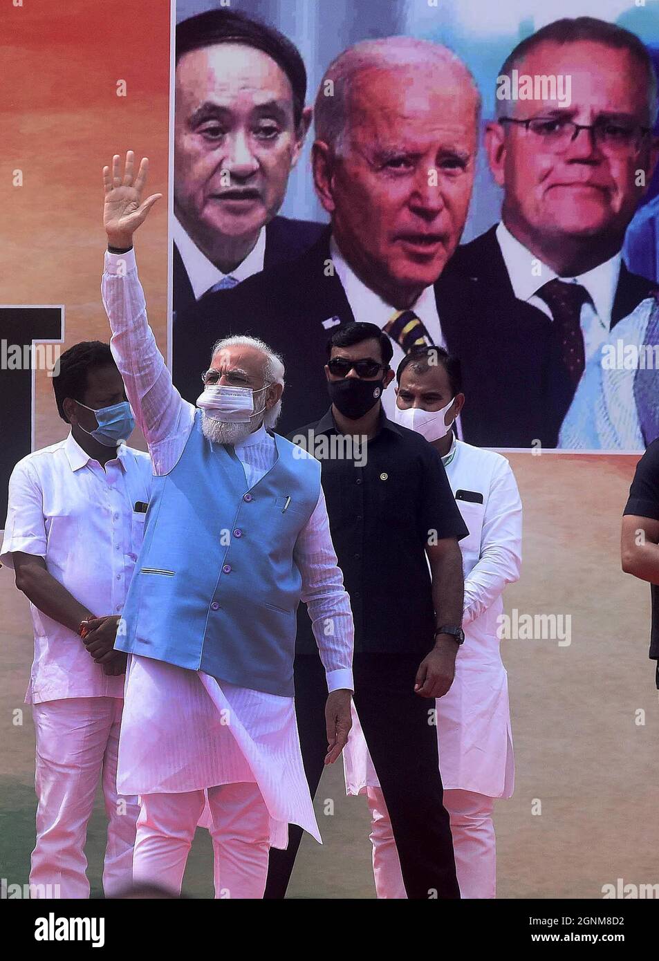 NEW DELHI, INDIA - SEPTEMBER 26: Prime Minister Narendra Modi received grand welcome by party ...