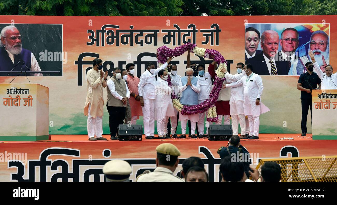 NEW DELHI, INDIA - SEPTEMBER 26: Prime Minister Narendra Modi being ...