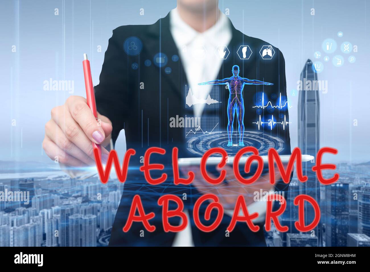 Text caption presenting Welcome Aboard. Business overview Expression of ...