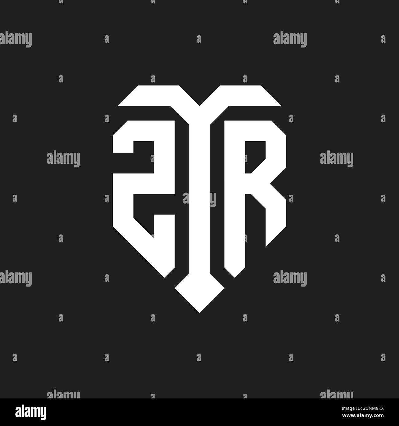 ZR logo with isolated love shape black and white color template design ...