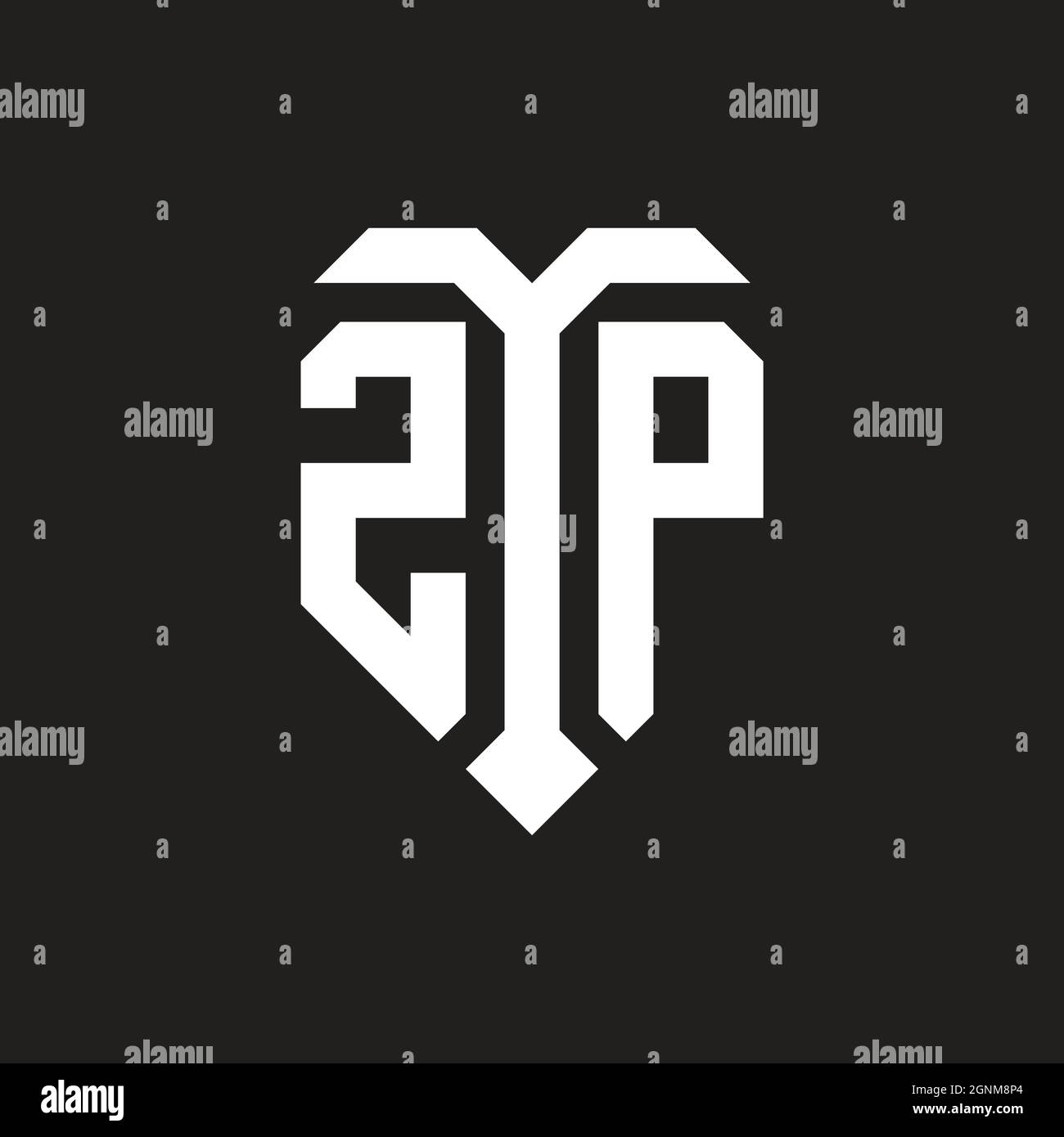 ZP logo with isolated love shape black and white color template design ...
