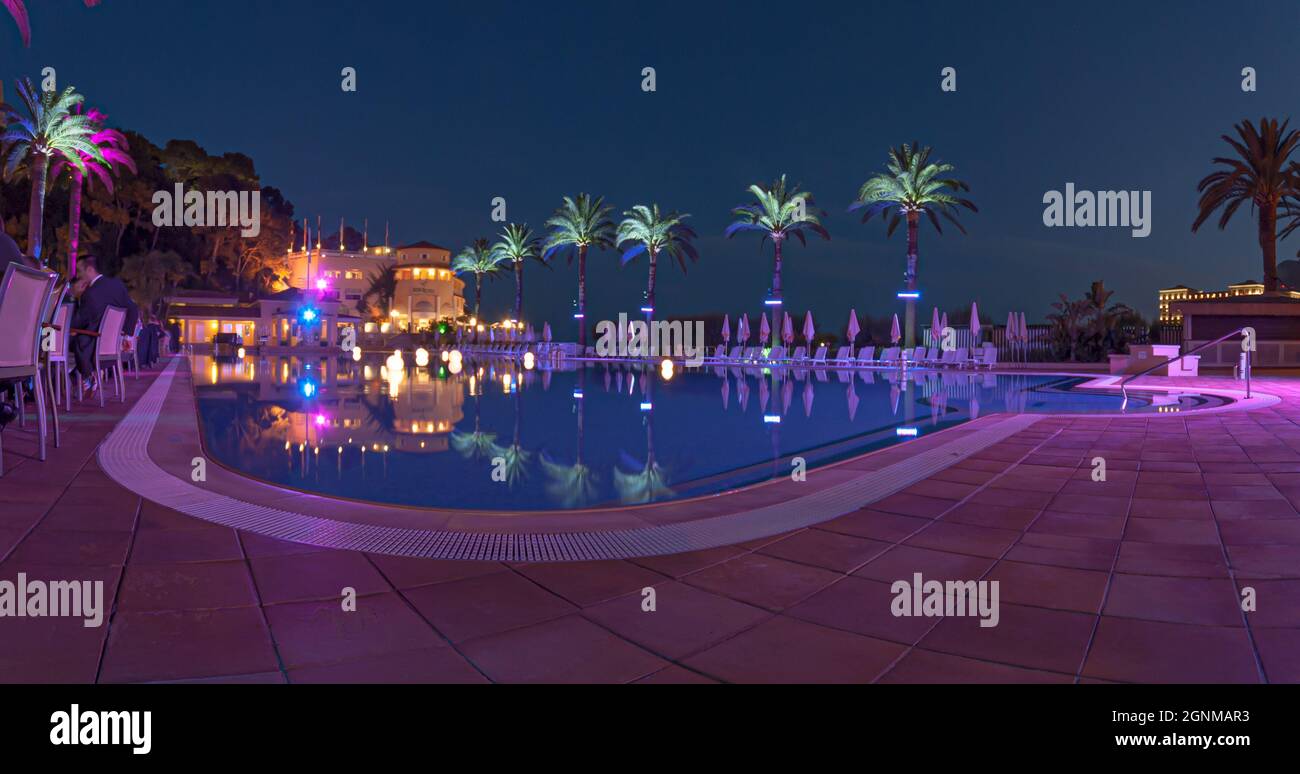 Monaco , Monaco - July 8 2008: Nightshot of the pool at Le Deck Stock ...