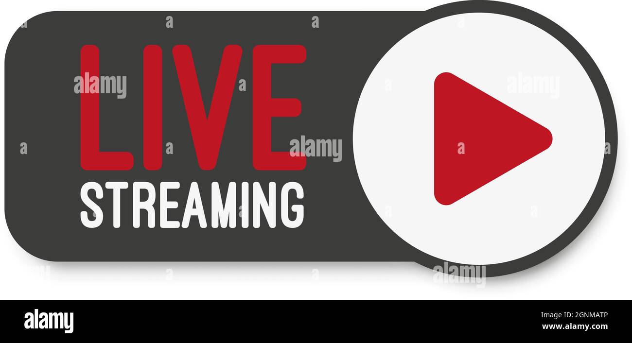 Live stream flat logo - red vector design element with play button ...