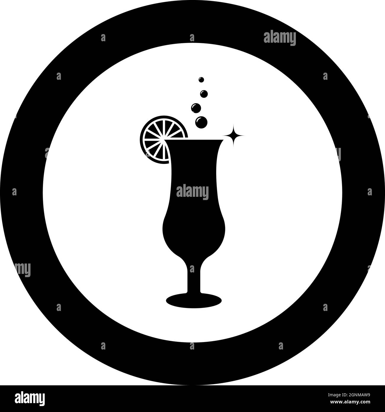 Cocktail with lemon on glass icon in circle round black color vector ...