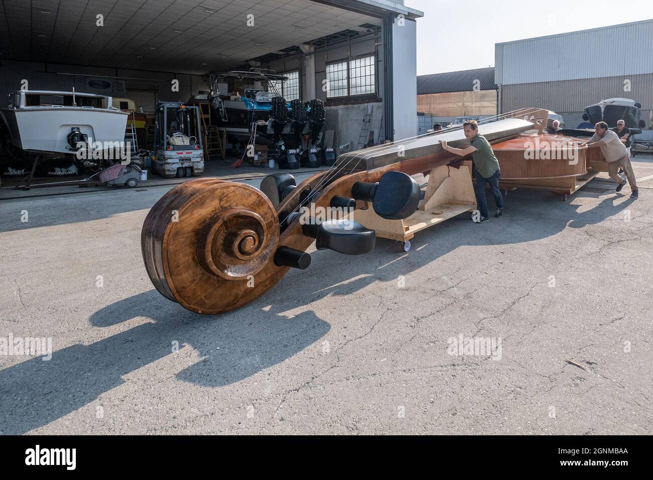 VENICE, ITALY - JULY 23: Violin Shaped Boat Press Preview Stock Photo ...