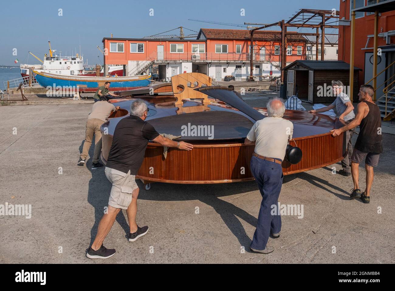 VENICE, ITALY - JULY 23: Violin Shaped Boat Press Preview Stock Photo ...