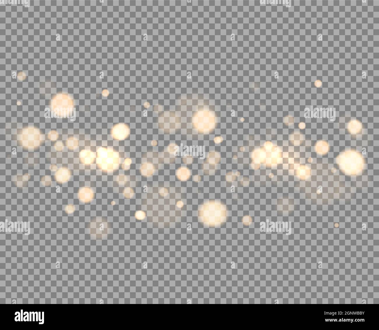 Shining bokeh isolated on transparent background. Golden bokeh lights with glowing particles ...