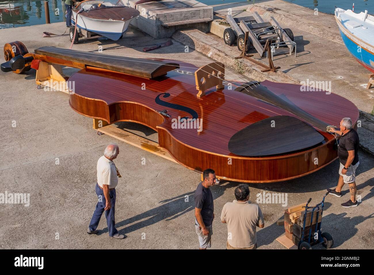 VENICE, ITALY - JULY 23: Violin Shaped Boat Press Preview Stock Photo ...