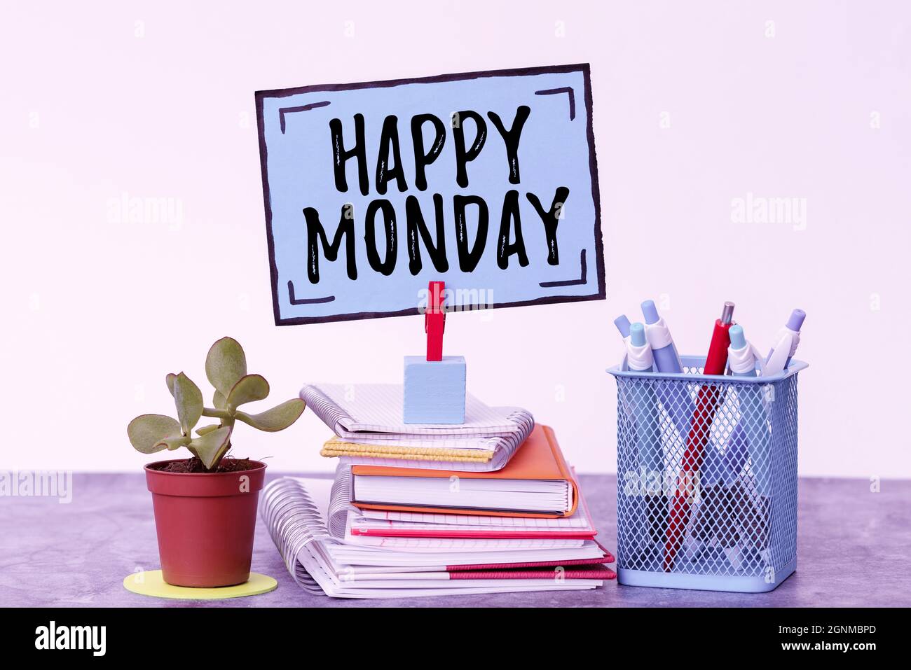 Hand writing sign Happy Monday. Internet Concept telling that person ...