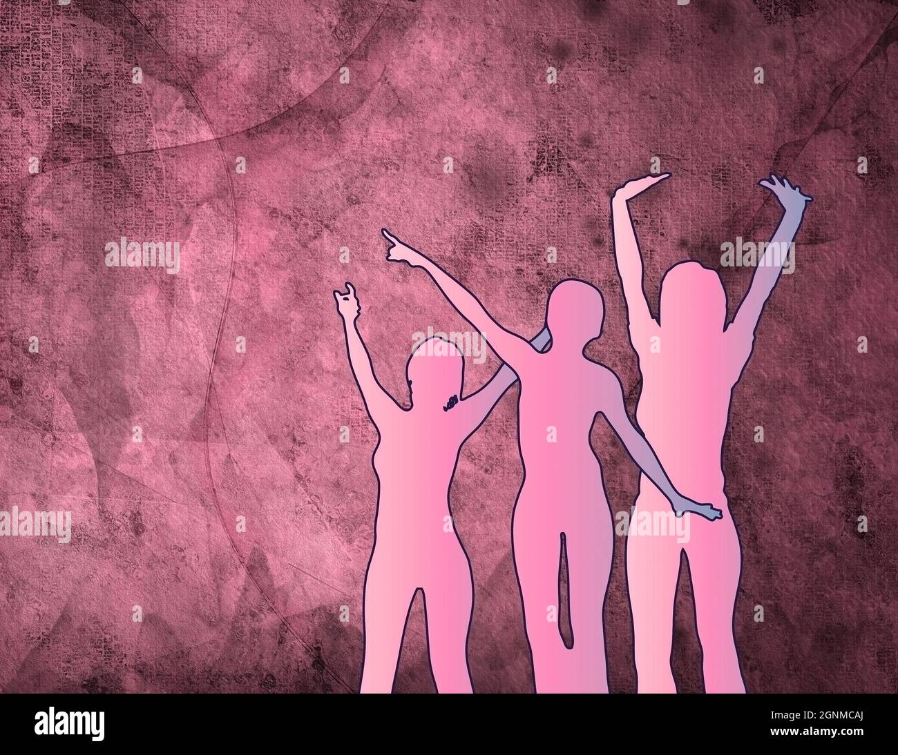 Dancing party girls. Colorful pop art background. 3D rendering Stock ...