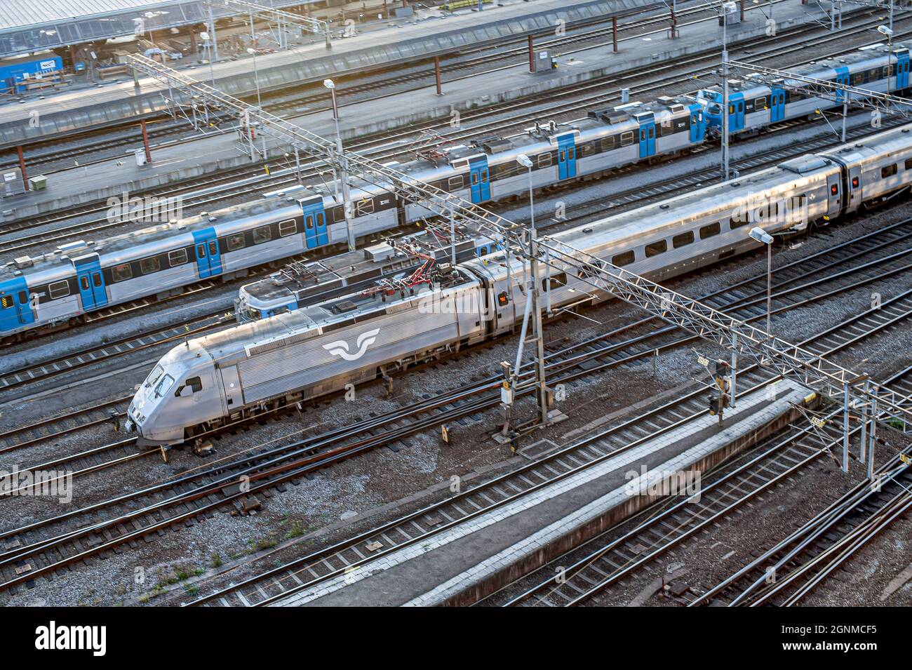 Stockholm , Sweden - October 13 2009: SJ X2000 train leaving Stockholm ...