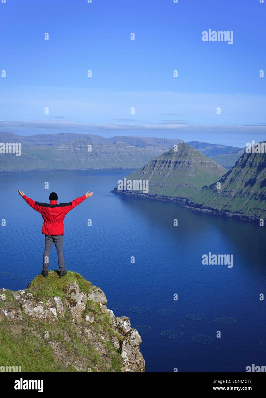 Funningur fjord view and mountains on Eysturoy Island, Faroe Islands. A ...