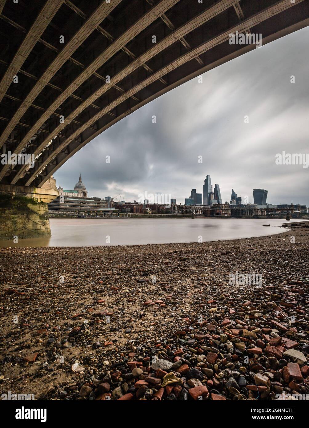 The view of the city of London from under Blackfriars Bridge Stock ...