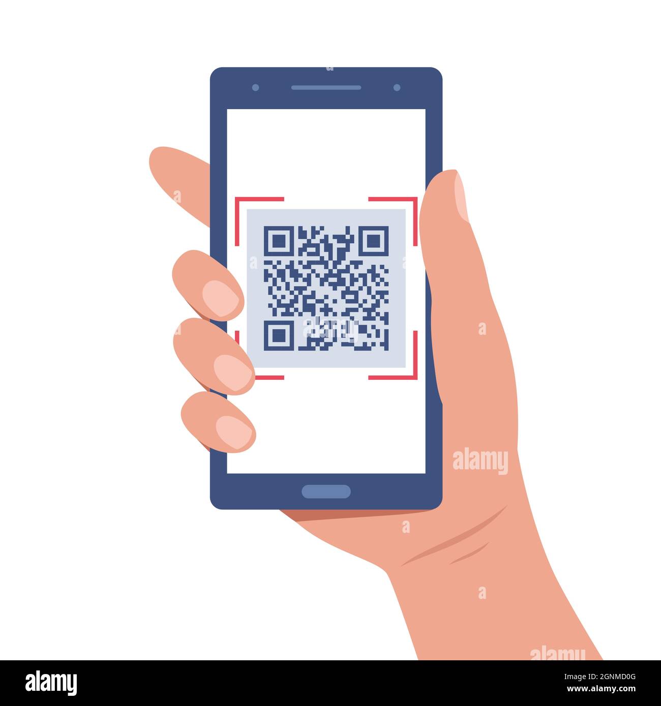 Hand holds a smartphone with a QR code on the screen. QR code scanning ...