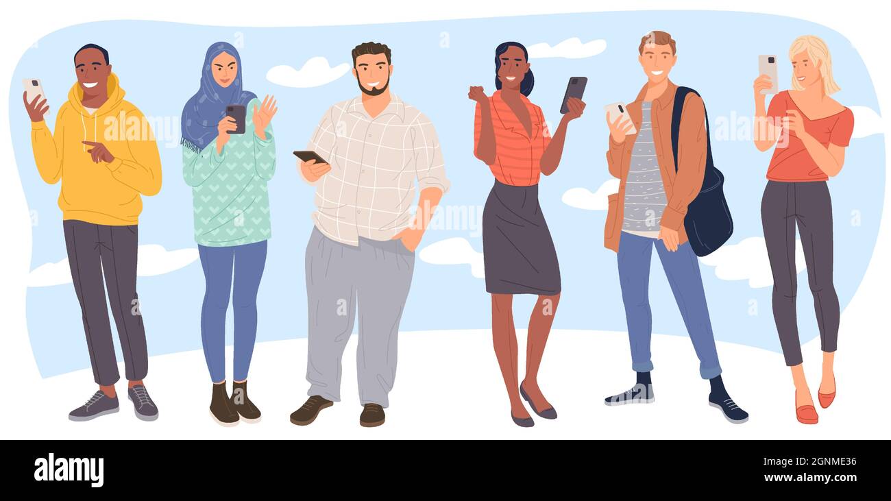 young people with smartphones Stock Vector Image & Art - Alamy
