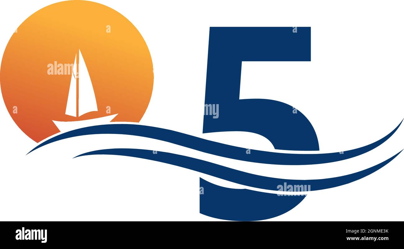Number 5 logo with ocean landscape icon template vector Stock Vector ...