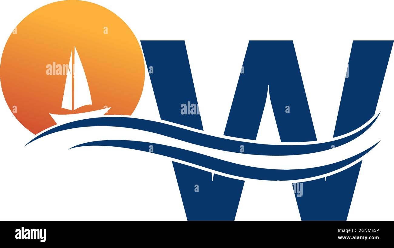 Letter W logo with ocean landscape icon template vector Stock Vector ...
