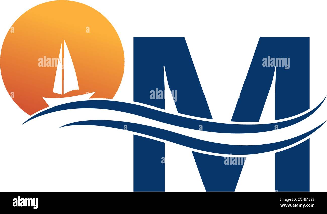 Letter M logo with ocean landscape icon template vector Stock Vector ...