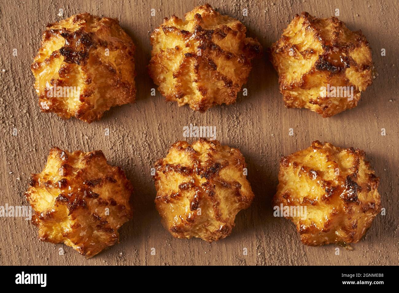 A top view of delicious freshly-baked Cocada coconut pastries Stock ...