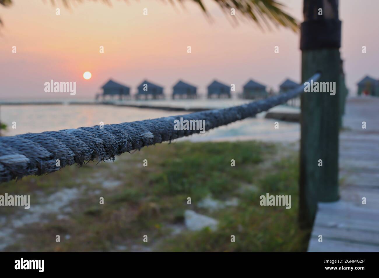 Romantic View of Rope Fence during Sunrise in Maldives. Shallow Depth ...