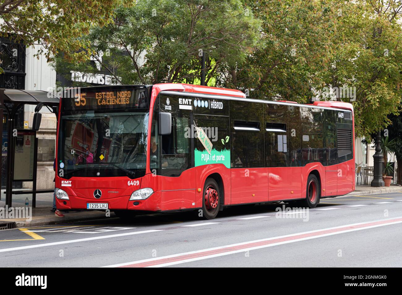 VALENCIA, SPAIN - SEPTEMBER 25, 2021: Red bus from EMT, the public ...