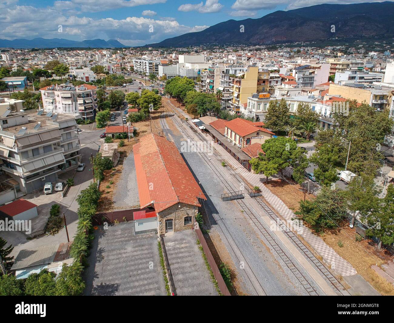 Beautiful panorama view over old train station of Kalamata city, Greece ...