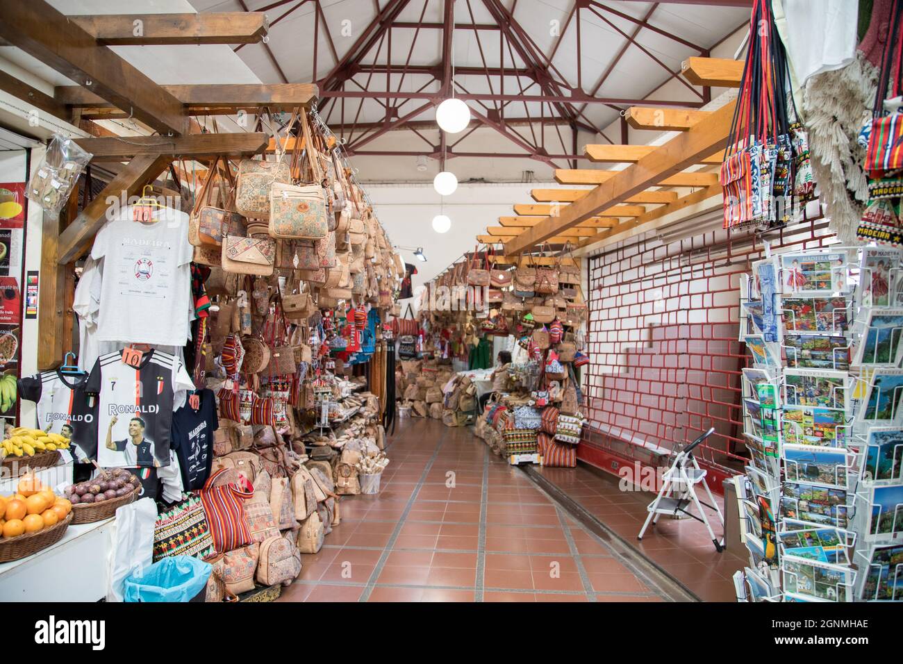 Traditional shops with merchandising like bags and t-shirts in the ...
