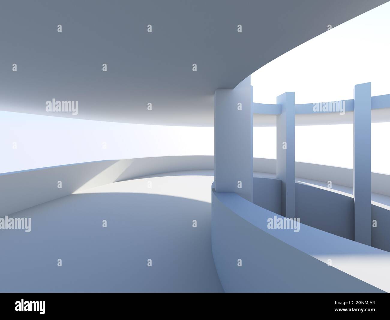 Abstract architecture background. Spiral ramp interior with sunlight ...
