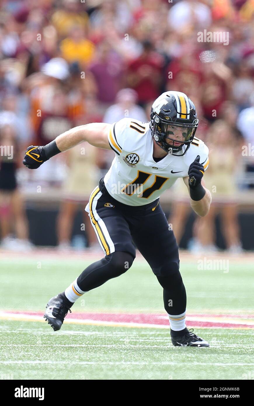 September 25, 2021; Chestnut Hill, MA, USA; Missouri Tigers wide ...