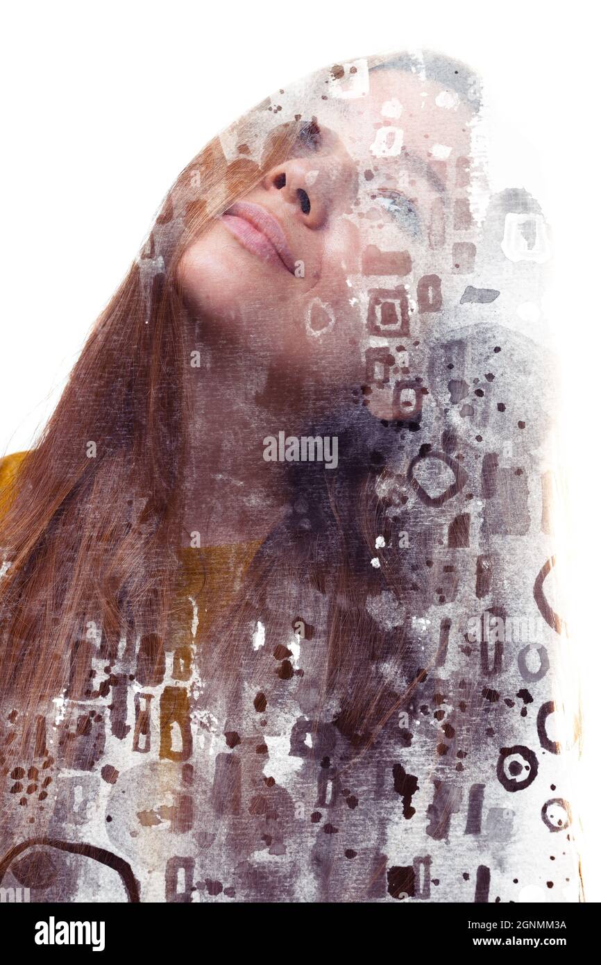 Paintography. A portrait of a woman dissolving into her feelings Stock ...