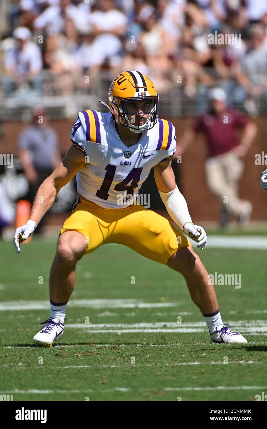 Starkville, MS, USA. 25th Sep, 2021. LSU Tigers defensive back Matthew ...