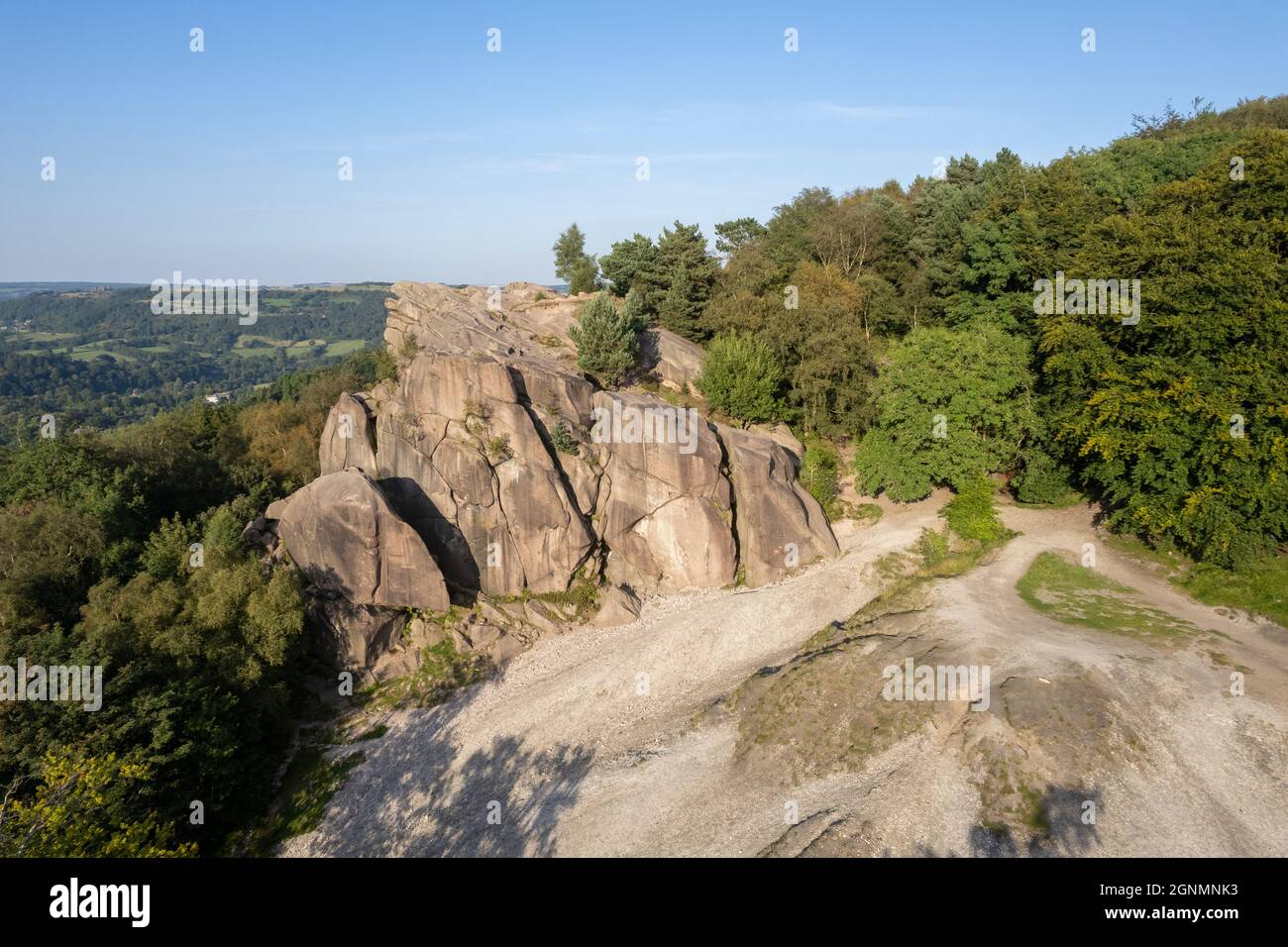 High angle view of the gritstone rock formation known as Black Rocks in ...