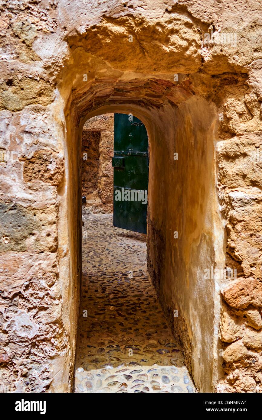 Access gate to the battlements of an ancient Spanish castle, through ...