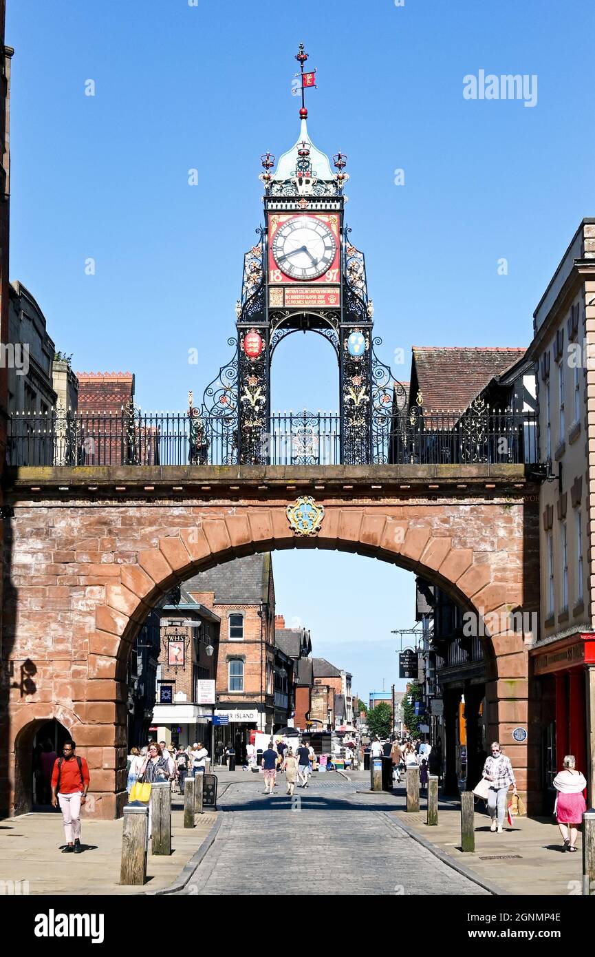 Chester, England - July 2021: Eastgate street and Clock in the city ...