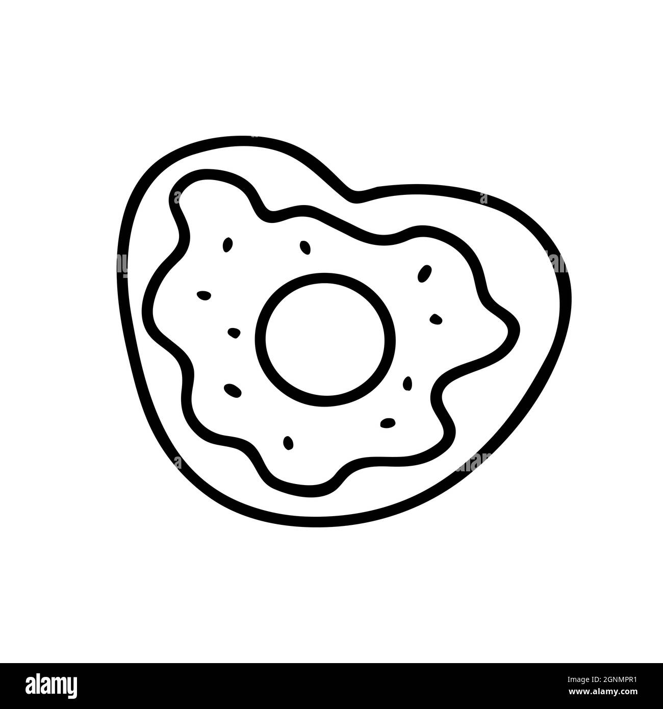 Doodle heart-shaped donut with sprinkles. Hand-drawn outline cute ...