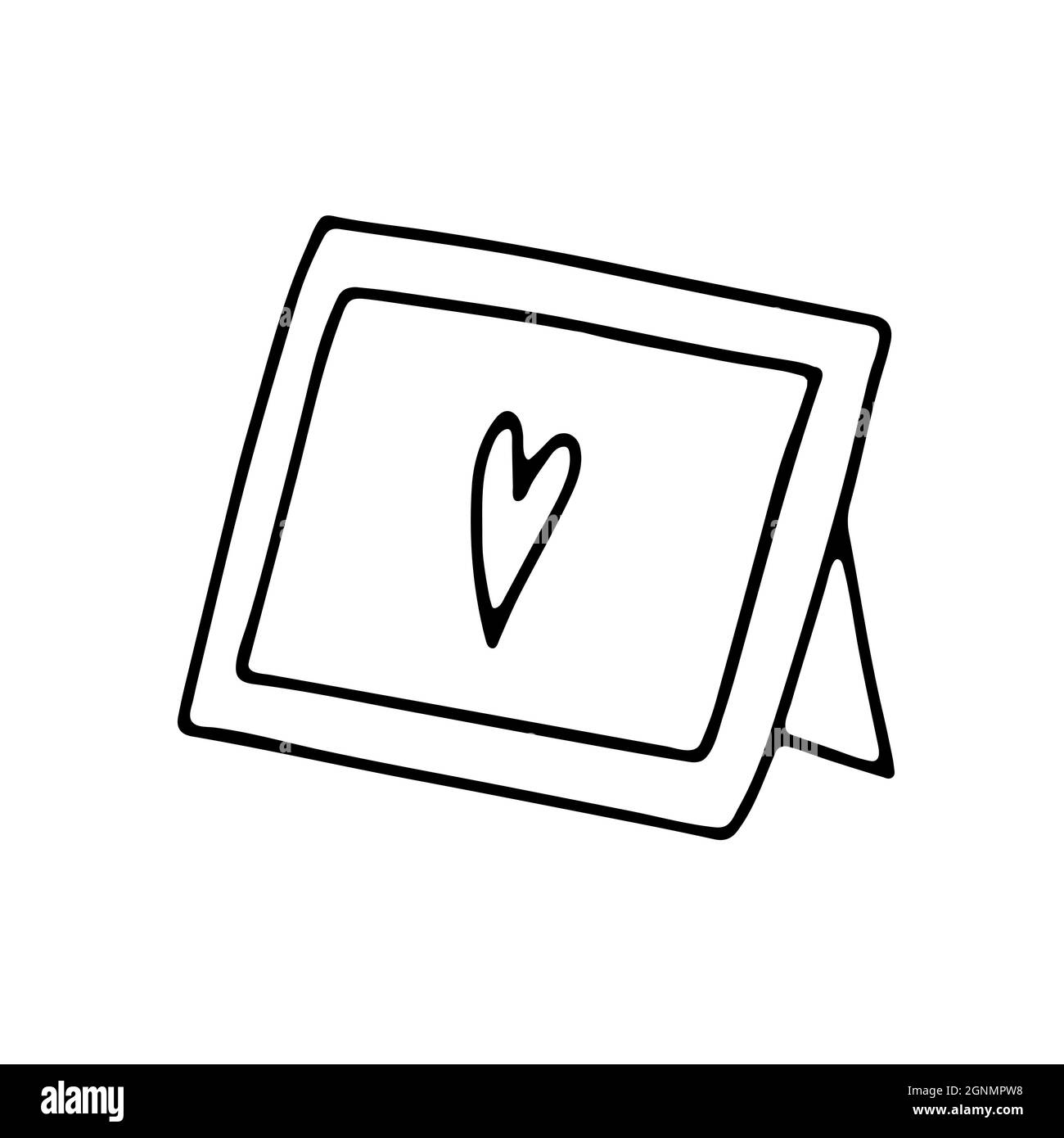Doodle Photo Frame with heart. Hand-drawn outline card isolated on ...
