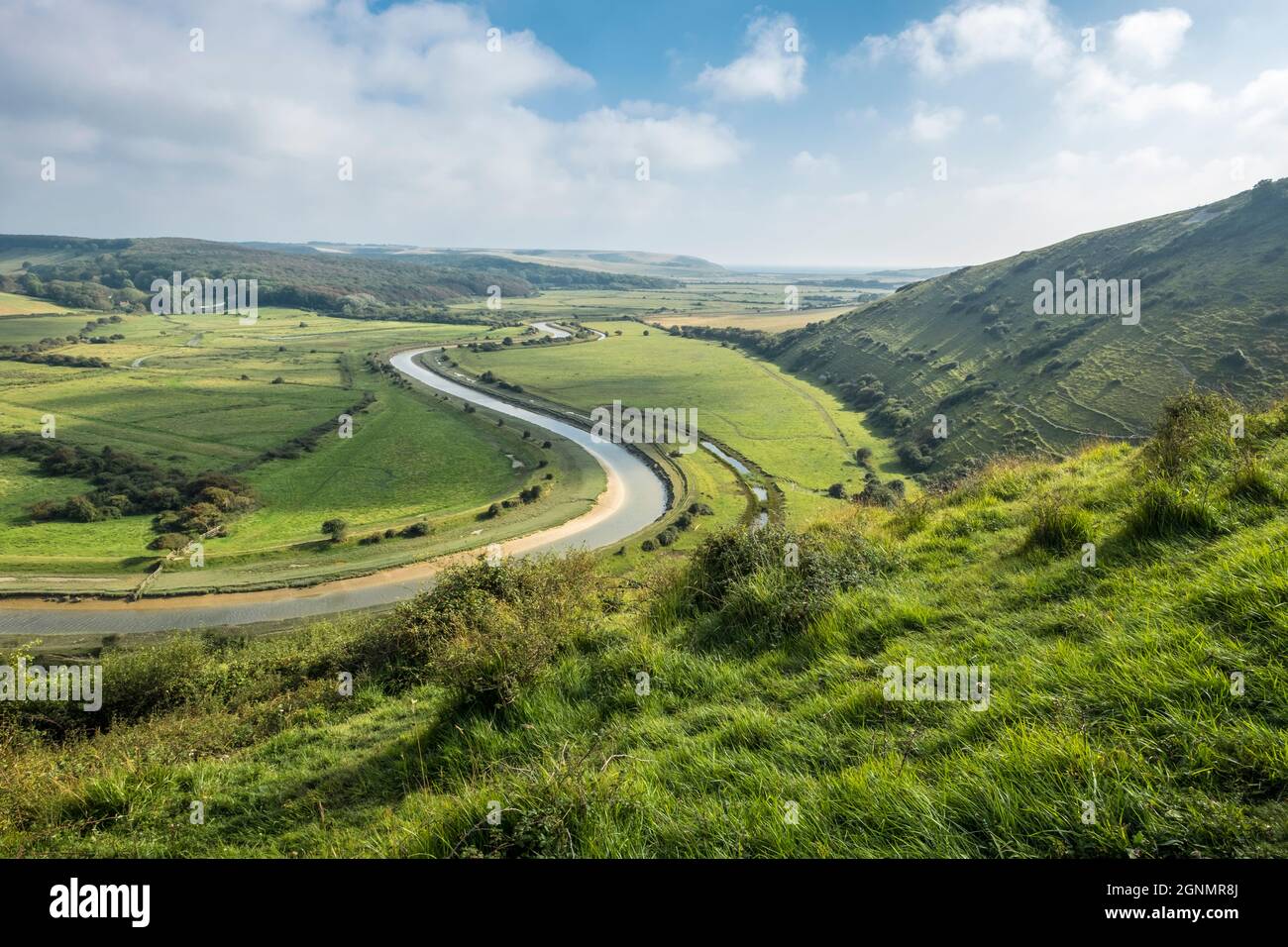 View from High and Over, E. Sussex of the river Cuckmere valley and ...