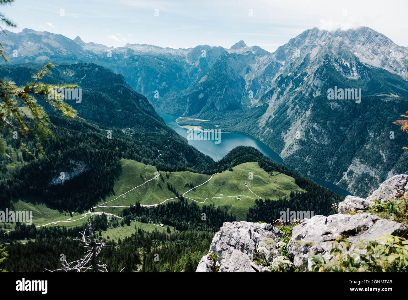 A scenic view of Jenner mountain and Konigssee Lake at Berchtesgaden ...