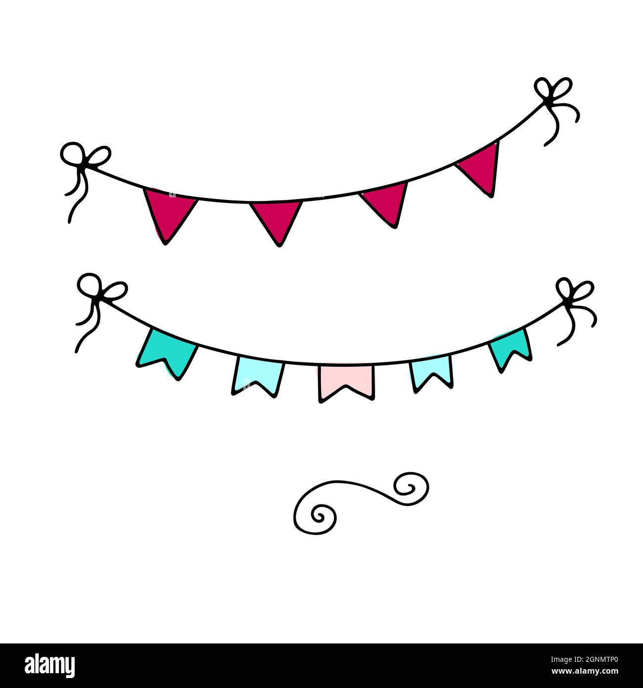 Doodle decorative Garland set. Hand-drawn festoon isolated on white background. Outline festive ...