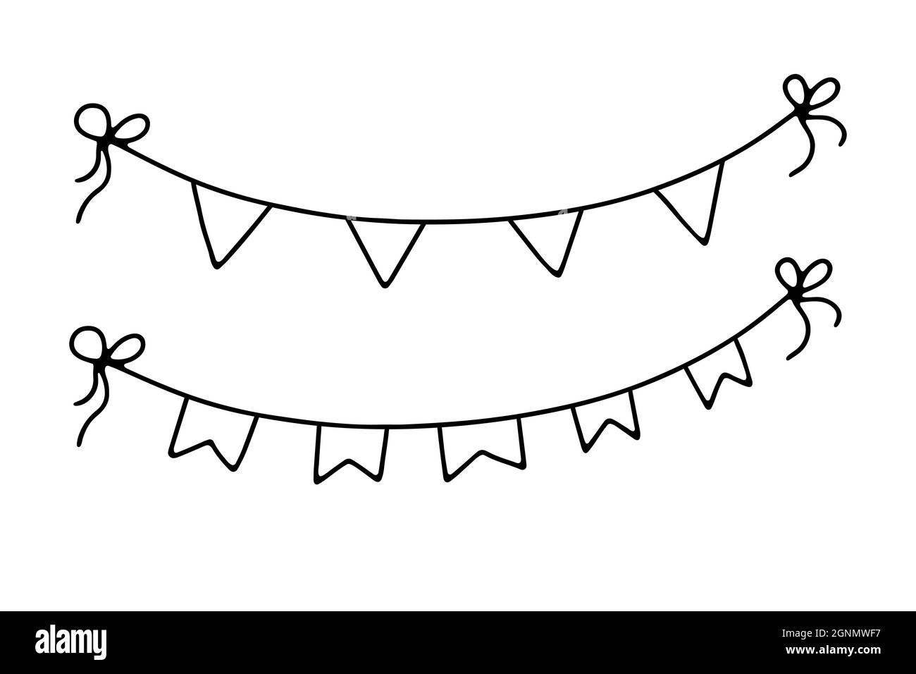 Doodle decorative Garlands set. Hand-drawn festoon isolated on white background. Outline festive ...