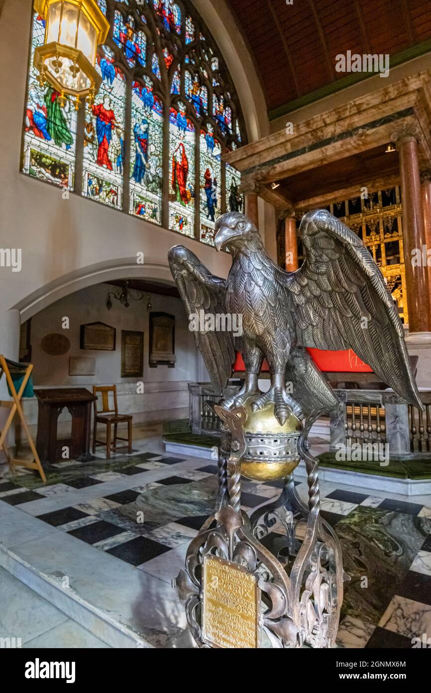 Eagle lectern at Holy Trinity Sloane Square, a large Anglican church in ...