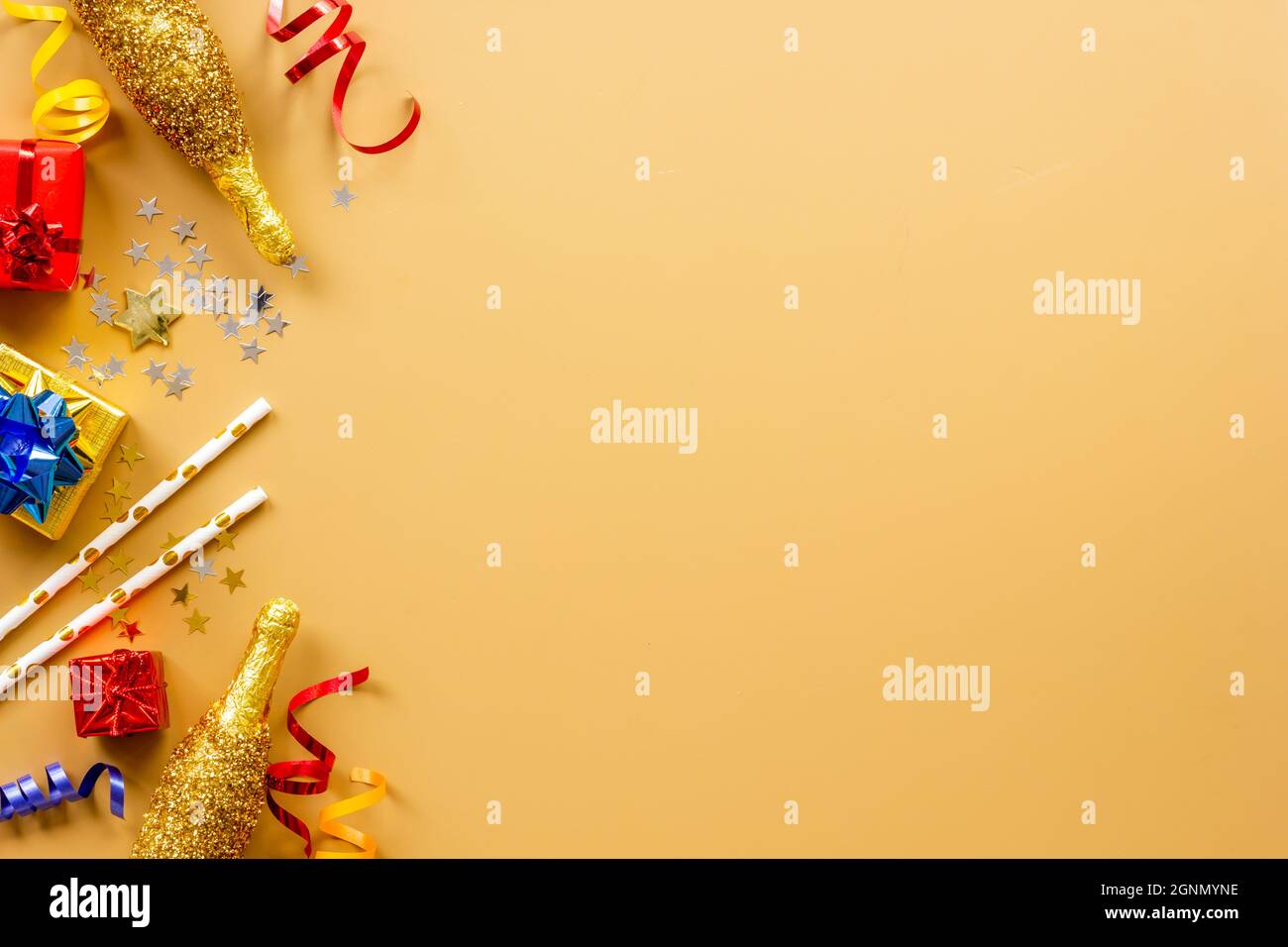 Colorful celebration background with party supplies and decor Stock ...