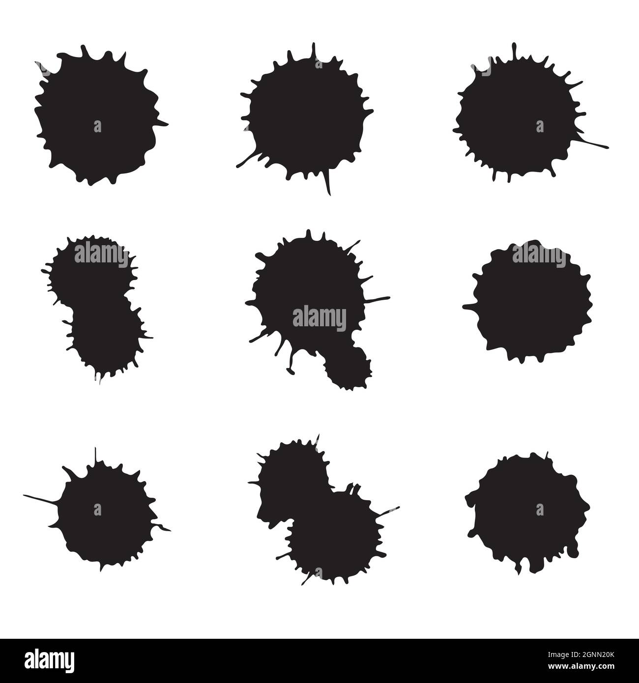 Set of silhouette paint stains, splatter random drops, vector ...