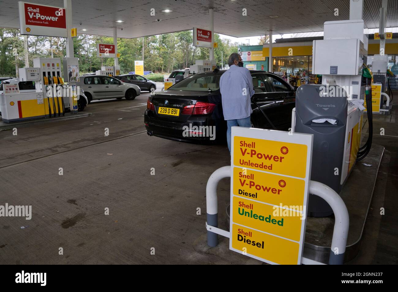 Empty petrol pumps at fuel station due to crisis shortage of HGV ...